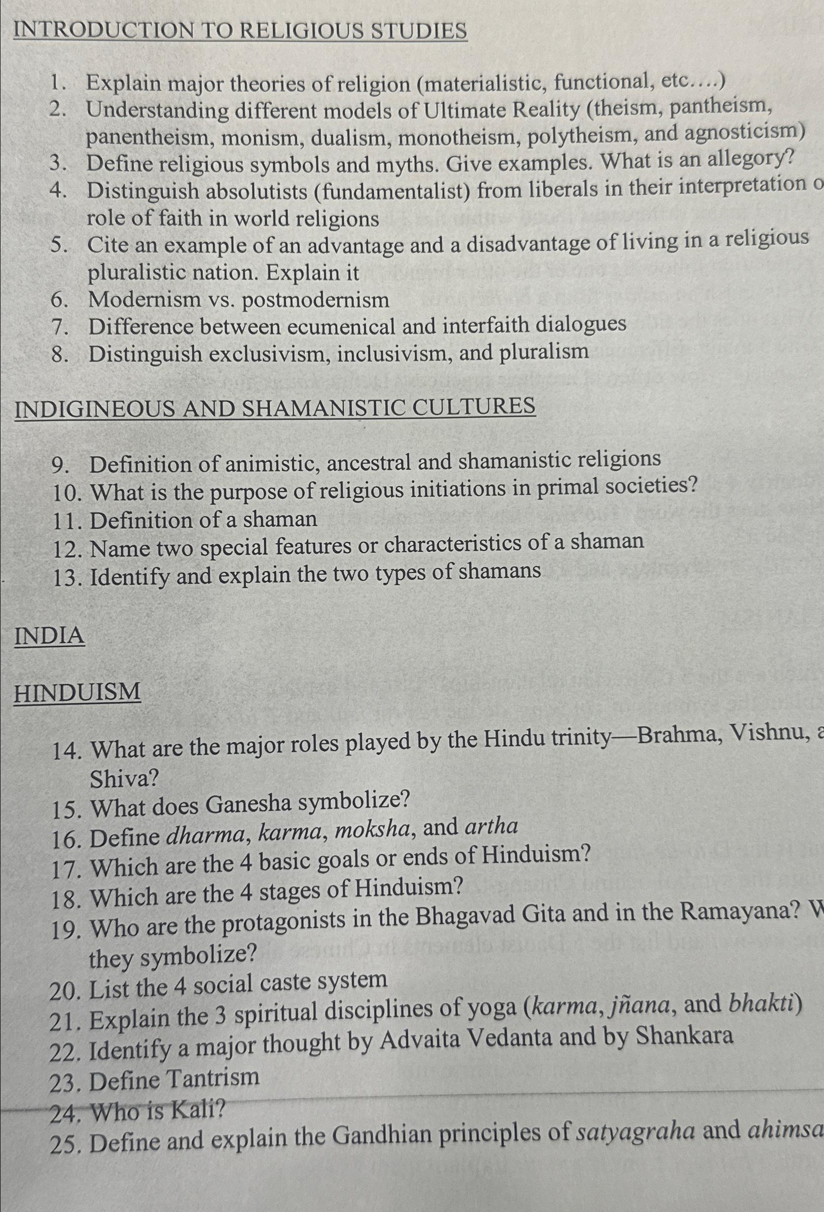 Solved INTRODUCTION TO RELIGIOUS STUDIESExplain major | Chegg.com