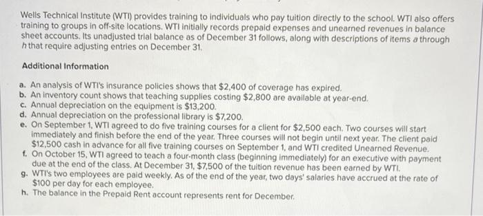 Solved Wells Technical Institute (WTI) provides training to | Chegg.com