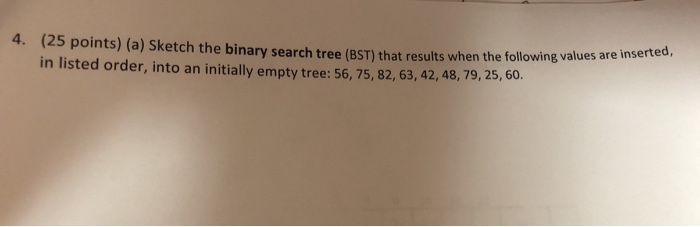 Solved 4. (25 points) (a) Sketch the binary search tree | Chegg.com