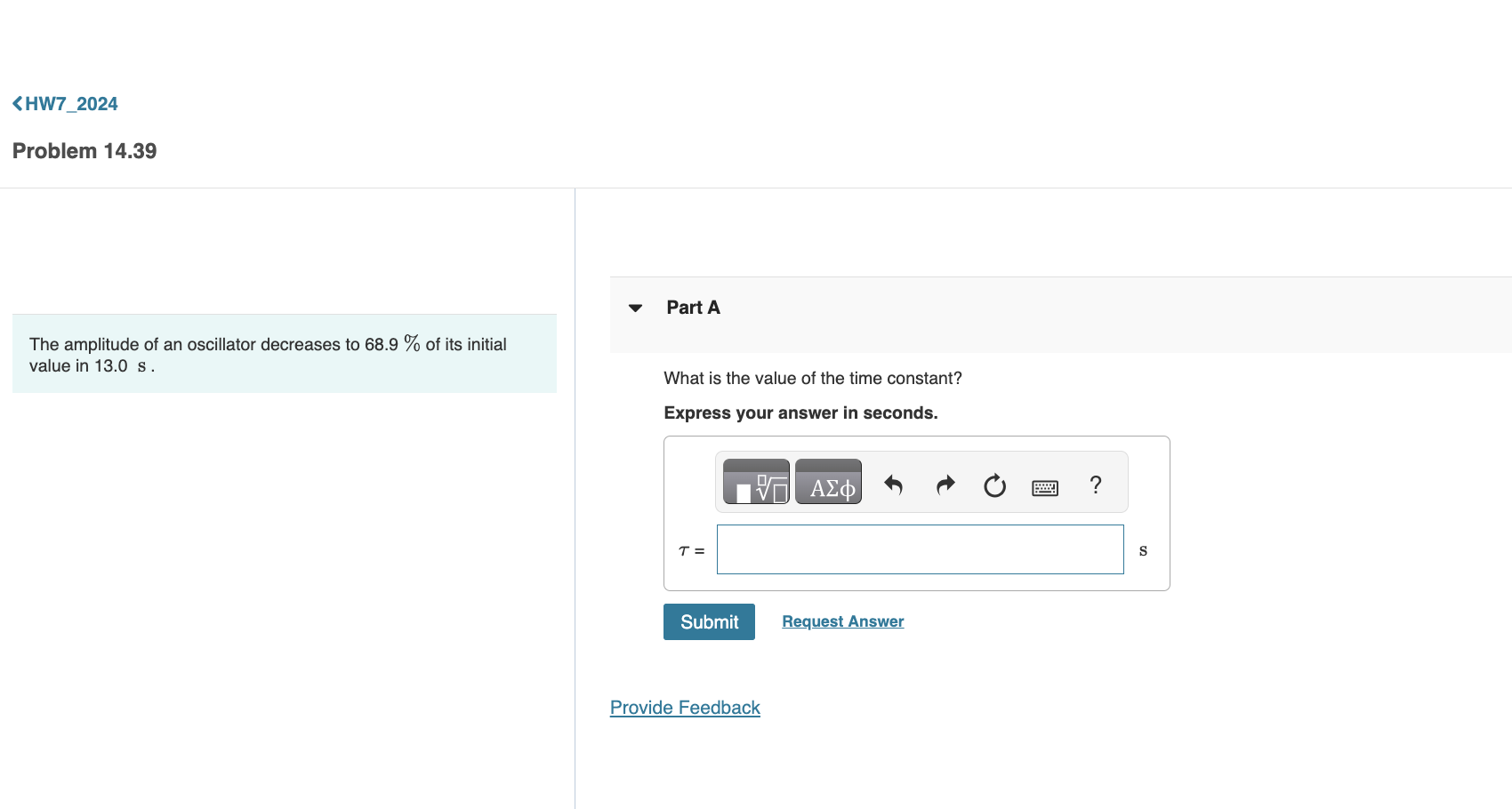 Solved Problem 14.39The amplitude of an oscillator decreases | Chegg.com