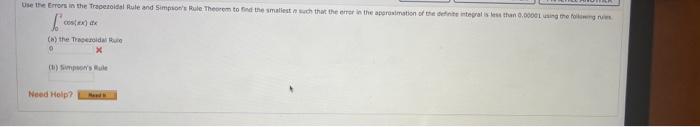 Solved Use the errors in the Trapezoidal Rule and Simpsons | Chegg.com