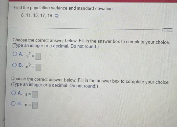 Solved Find The Population Variance And Standard Deviation