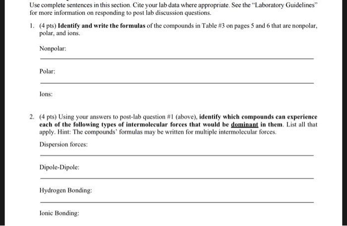 Solved Use complete sentences in this section. Cite your lab | Chegg.com