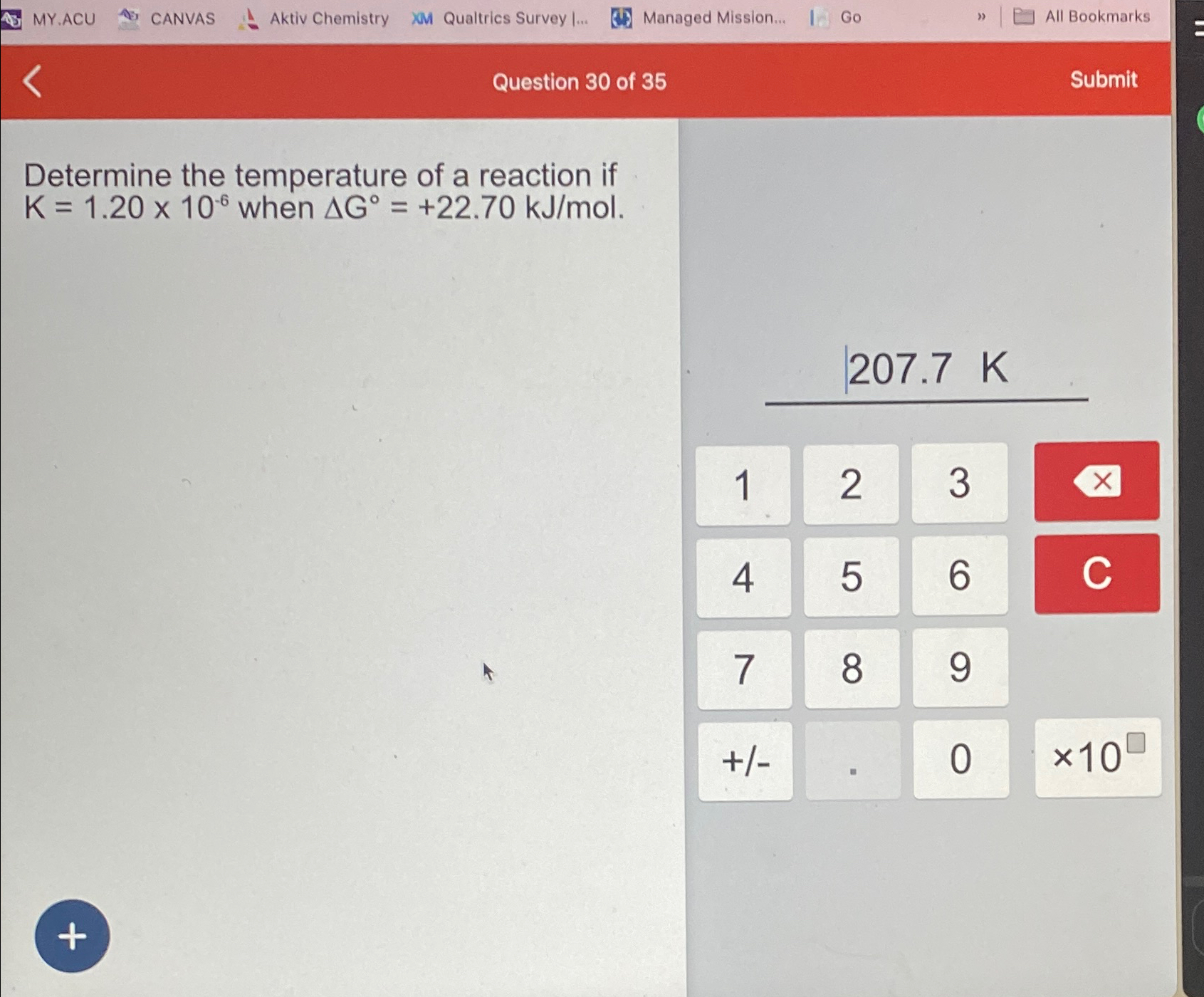 Solved Determine the temperature of a reaction if | Chegg.com