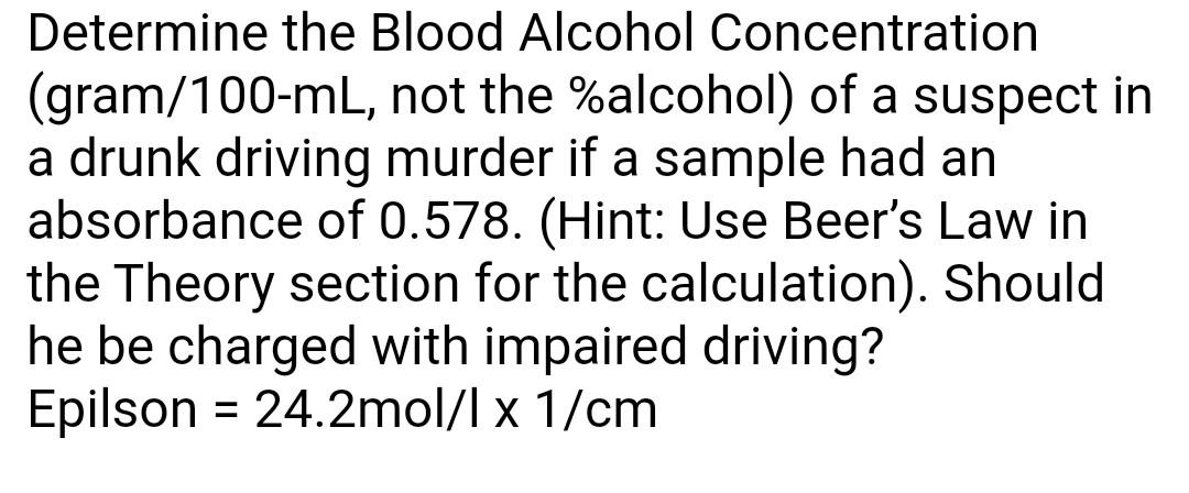 Solved Determine the Blood Alcohol Concentration | Chegg.com