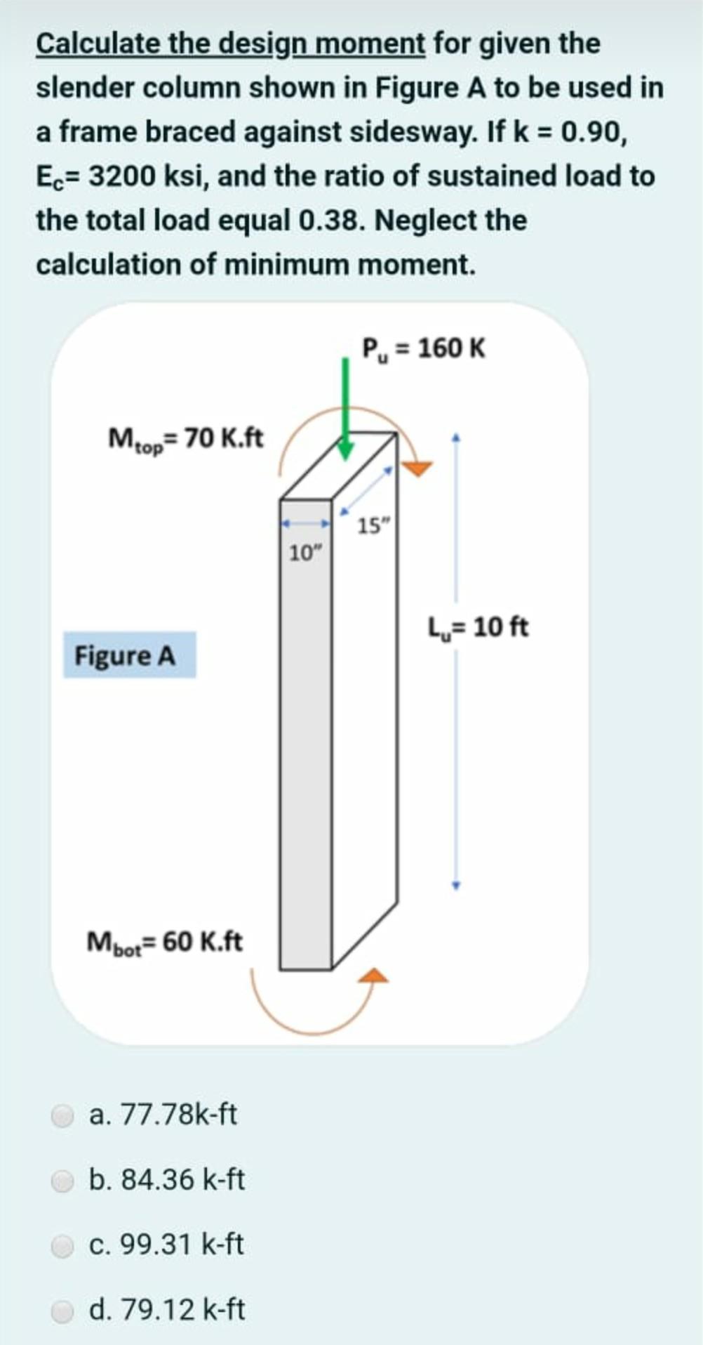 Solved Calculate the design moment for given the slender | Chegg.com
