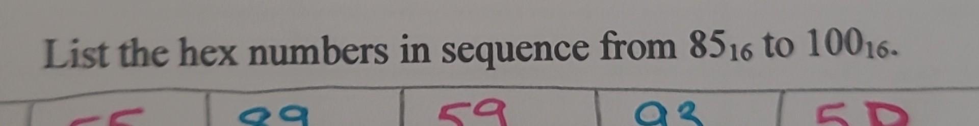 Solved List the hex numbers in sequence from \\( 85_{16} \\) | Chegg.com
