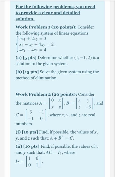 Solved For the following problems, you need to provide a | Chegg.com