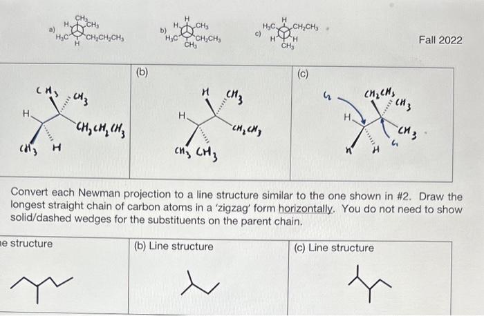 Solved (b) Fall 2022 Convert each Newman projection to a | Chegg.com