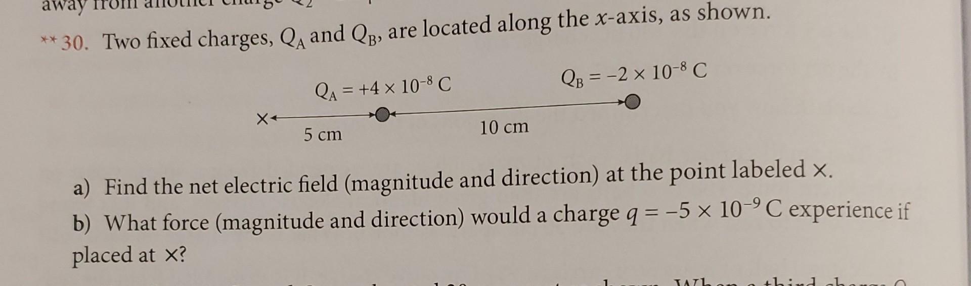Solved ** 30. Two fixed charges, QA and QB, are located | Chegg.com