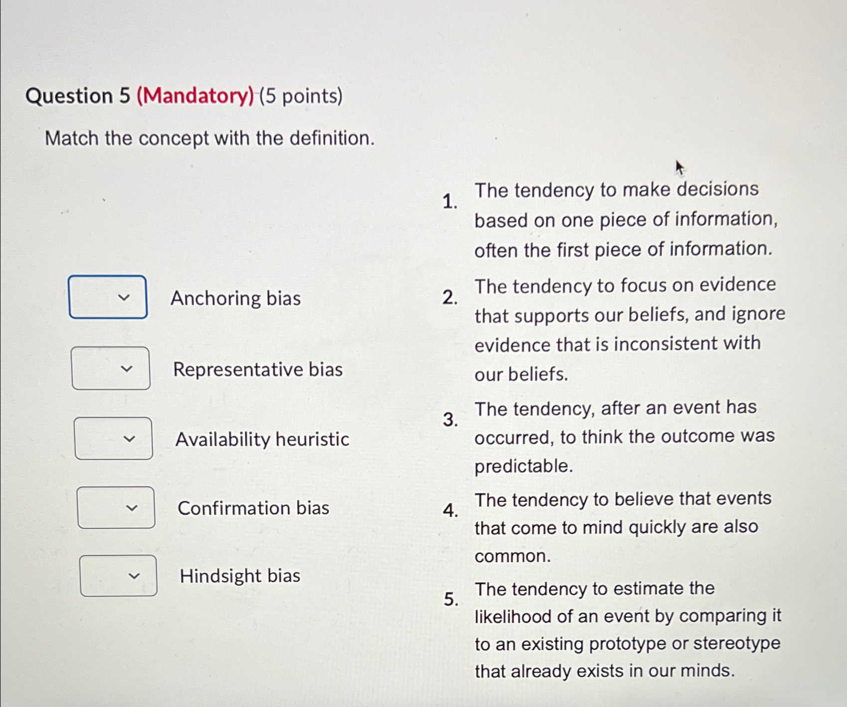 Solved Question 5 (Mandatory) (5 ﻿points)Match the concept | Chegg.com