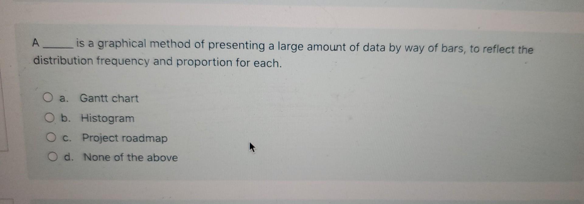 Solved A__ is a graphical method of presenting a large | Chegg.com