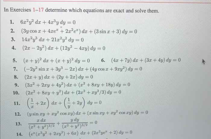 Solved In Exercises 1-17 determine which equations are exact | Chegg.com
