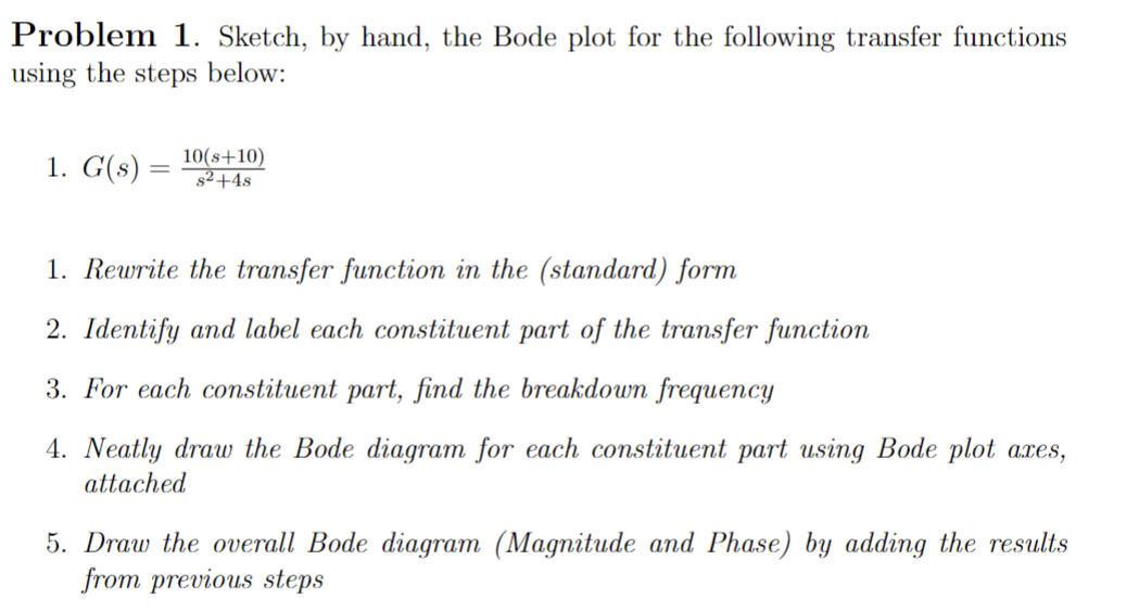Solved Problem 1. ﻿Sketch, by hand, the Bode plot for the | Chegg.com