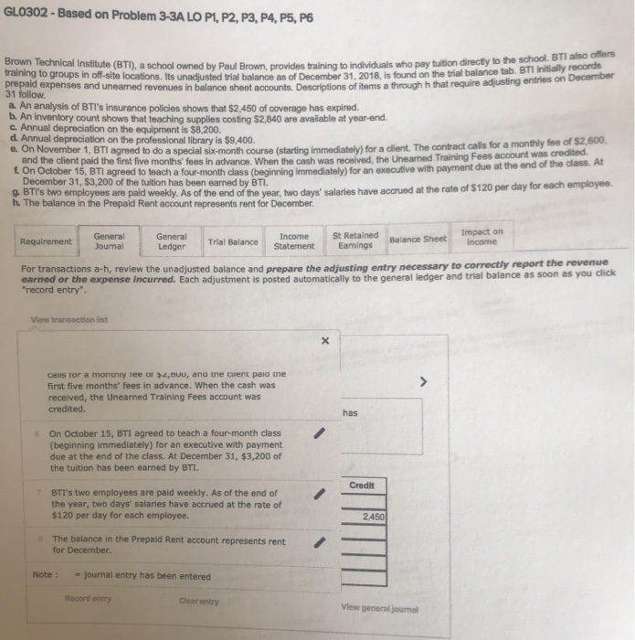 Solved Award: 17:50 points GL0302-Based on Problem 3-3A LO | Chegg.com