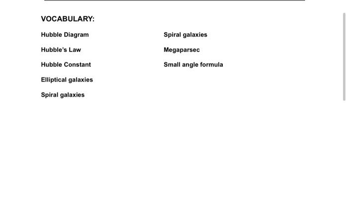 Solved VOCABULARY: Hubble Diagram Hubble's Law Hubble | Chegg.com