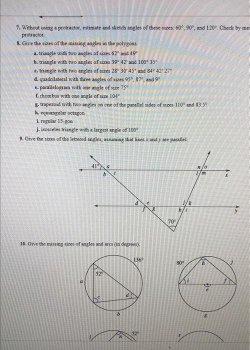 Solved 7. Without using a protractor, estimate and sketch | Chegg.com