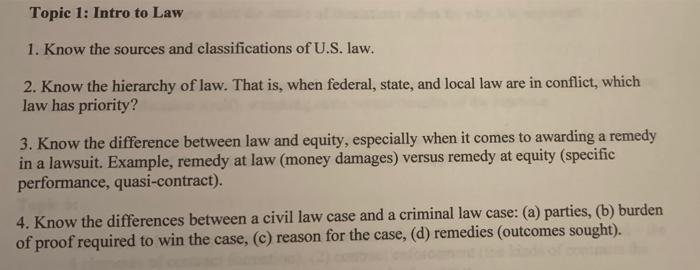 Solved Topic 1: Intro to Law 1. Know the sources and | Chegg.com
