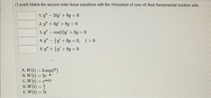 Solved (1 point) Match the second order linear equations | Chegg.com