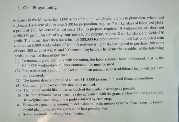 Solved Formulate A Goal Programming Model And Solve It Using 2224