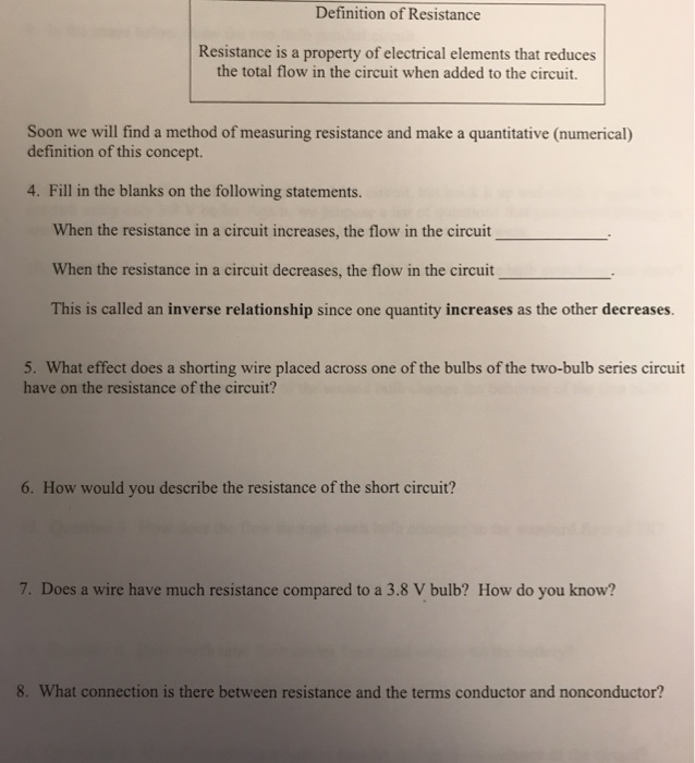 Solved Definition of Resistance Resistance is a property of | Chegg.com