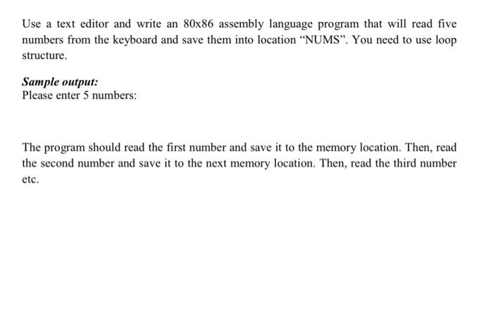 Solved Use a text editor and write an 80x86 assembly | Chegg.com