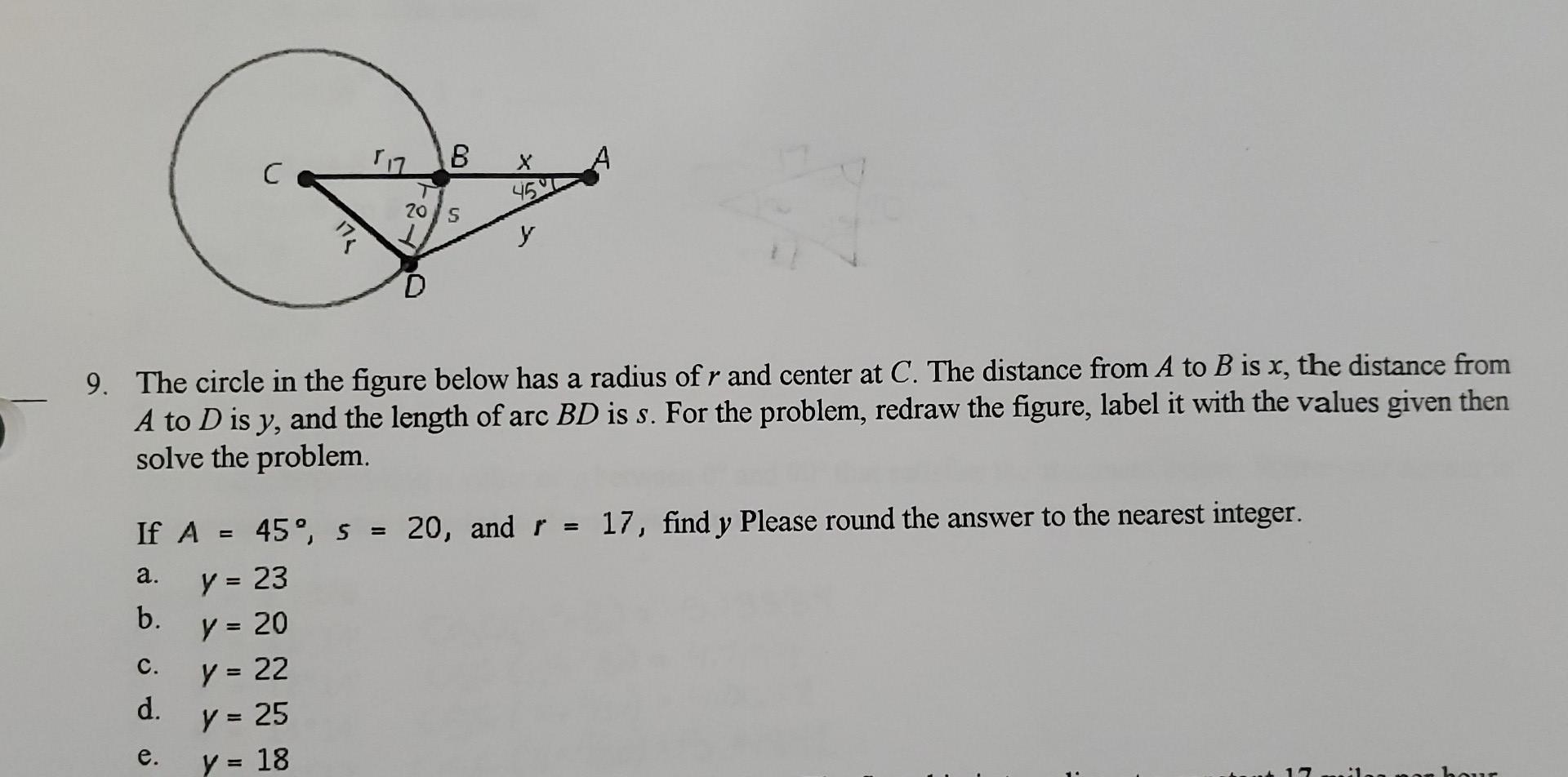 Solved 9. The circle in the figure below has a radius of r | Chegg.com