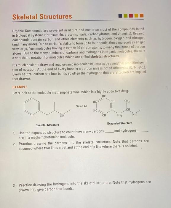 Solved Skeletal Structures Organic Compounds are prevalent | Chegg.com