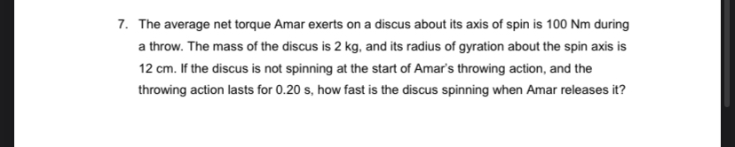 Solved The average net torque Amar exerts on a discus about | Chegg.com