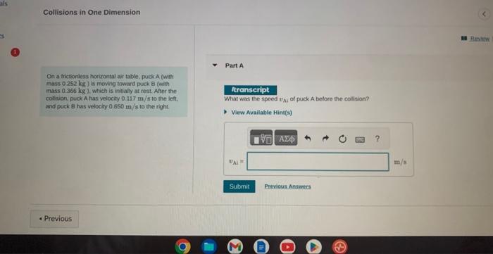 Solved Collisions in One Dimension Part A Oin a tictonless | Chegg.com