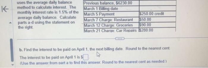 Solved K uses the average daily balance method to calculate | Chegg.com