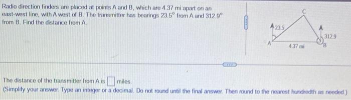 Solved Radio direction finders are placed at points A and B, | Chegg.com
