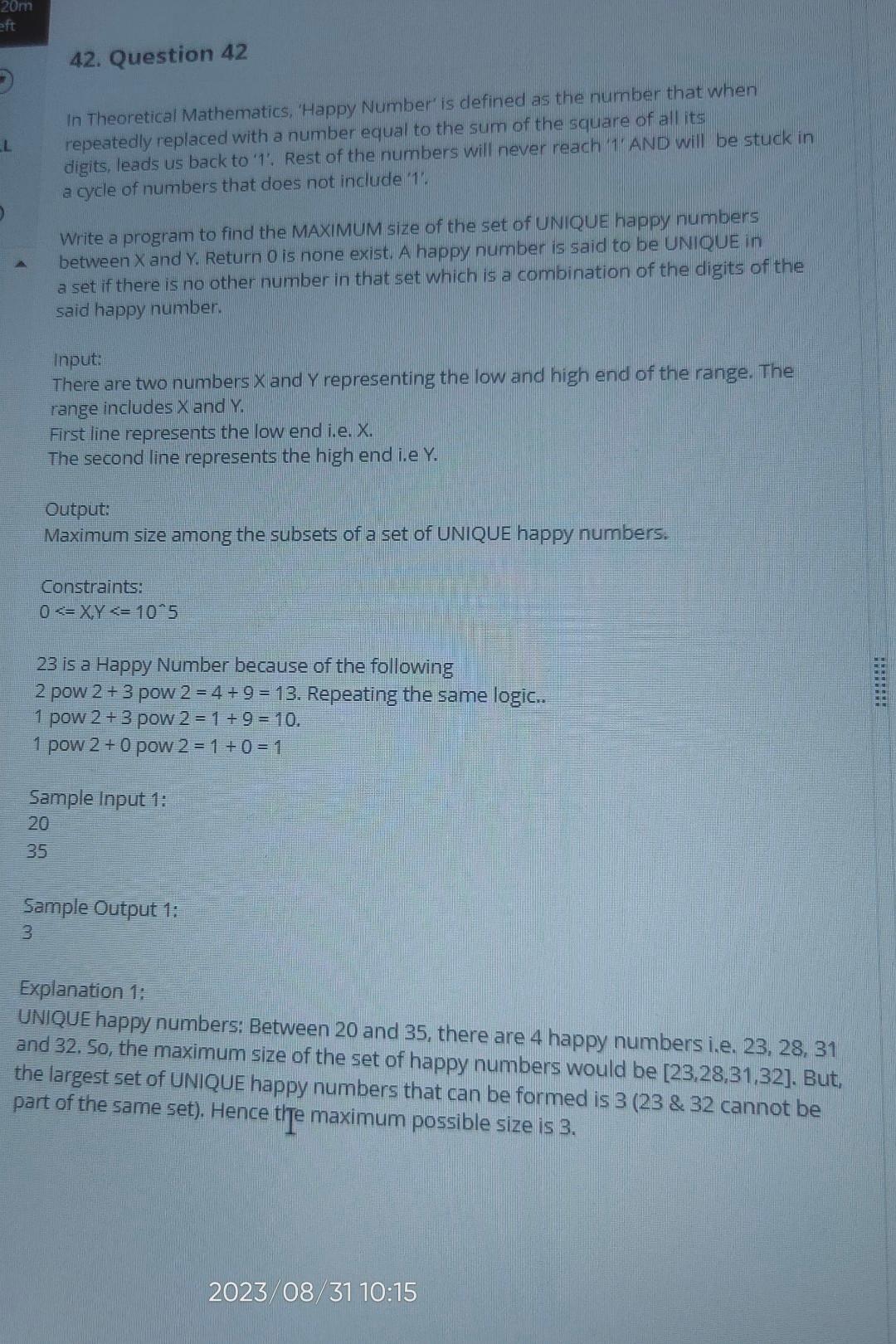 Solved 42. Question 42 In Theoretical Mathematics, 'Happy | Chegg.com