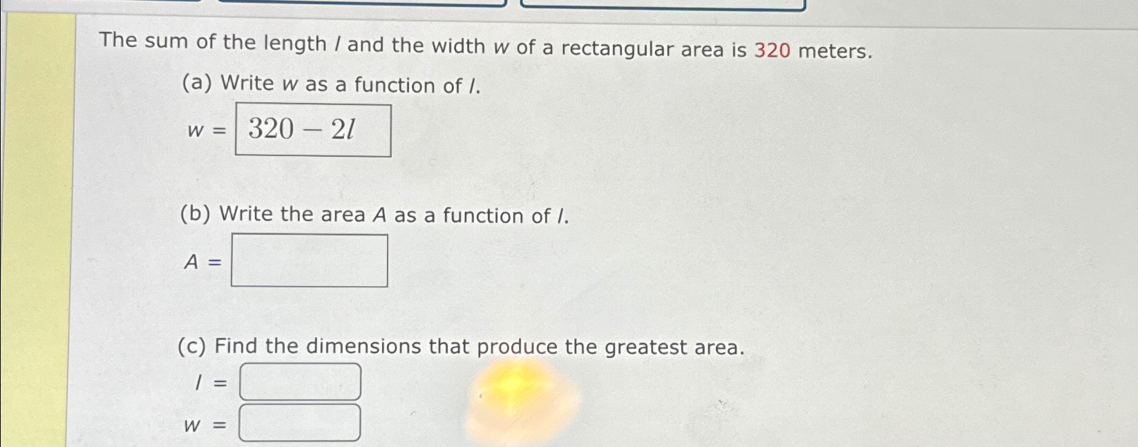 Solved The sum of the length I and the width w ﻿of a | Chegg.com