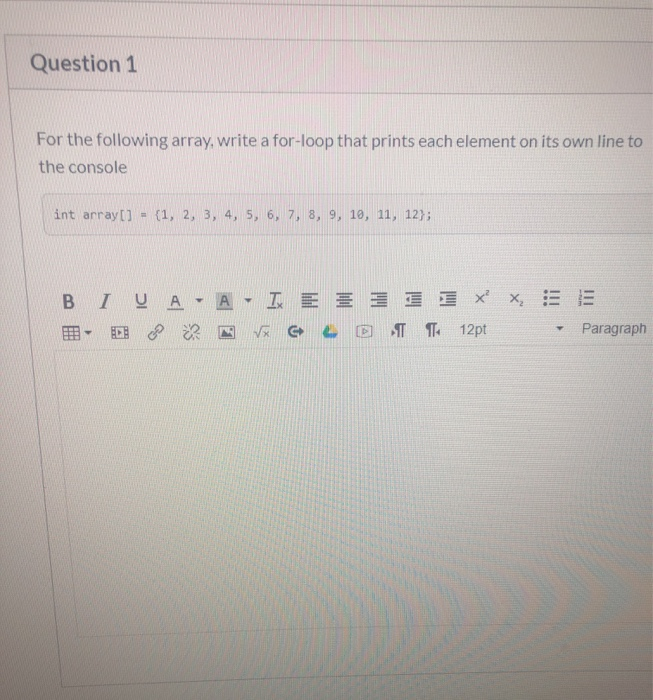 Solved Question 1 For The Following Array Write A For Loop 