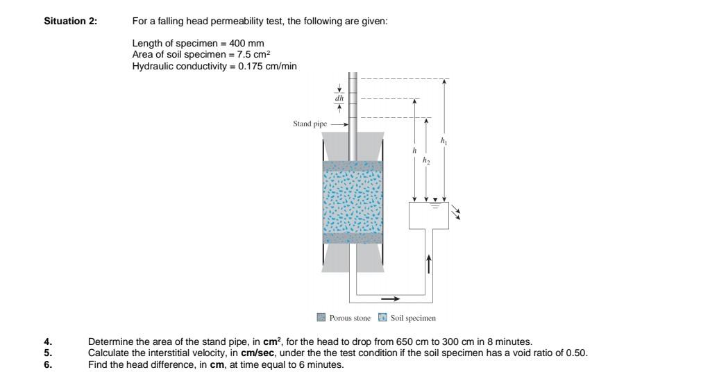Solved Situation 2: 456 4. 5. 6. For a falling head | Chegg.com