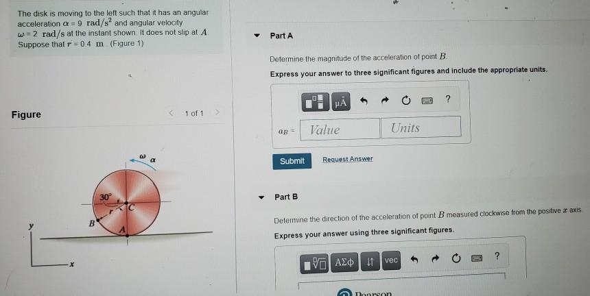 Solved The disk is moving to the left such that it has an | Chegg.com