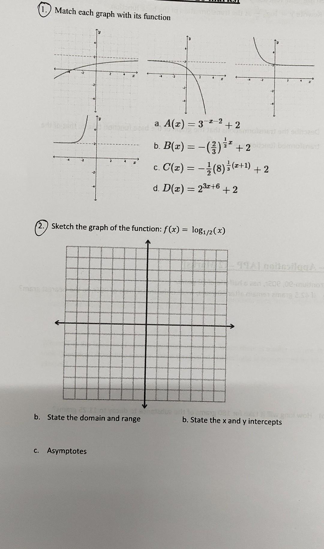 Solved (1.) Match each graph with its function a. | Chegg.com