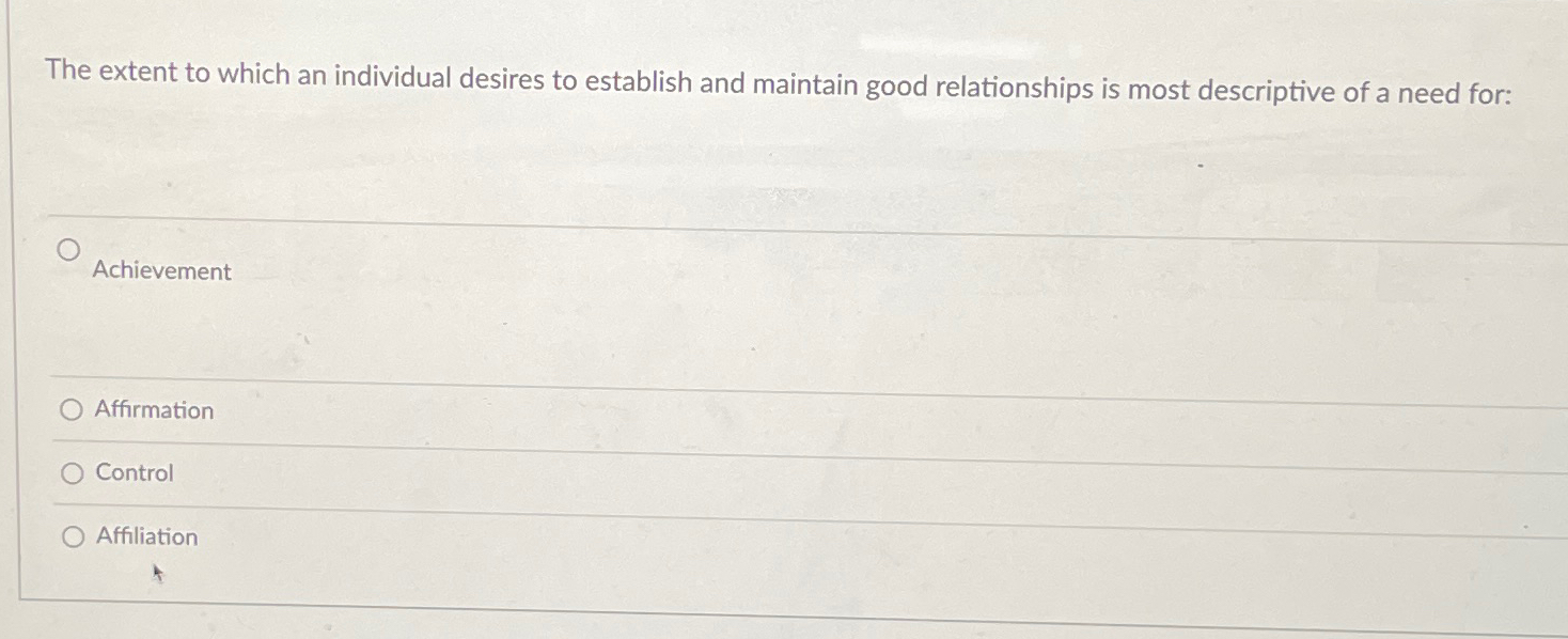 Solved The extent to which an individual desires to | Chegg.com