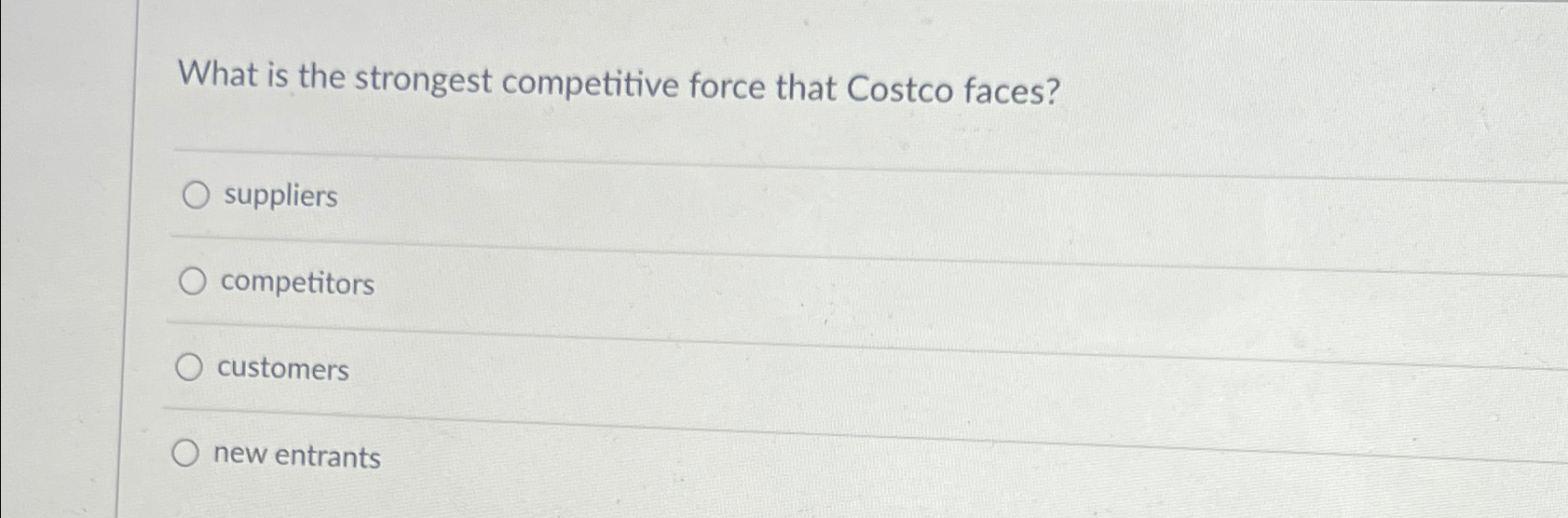 Solved What is the strongest competitive force that Costco | Chegg.com