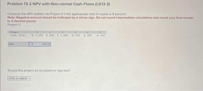 Solved Problem 13-2 NPV with Non-normal Cash Flows (LG13-3) | Chegg.com