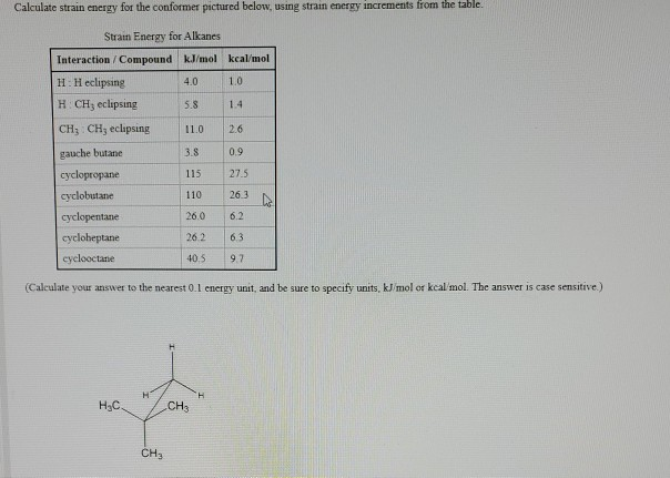 Solved Calculate strain energy for the conformer pictured | Chegg.com