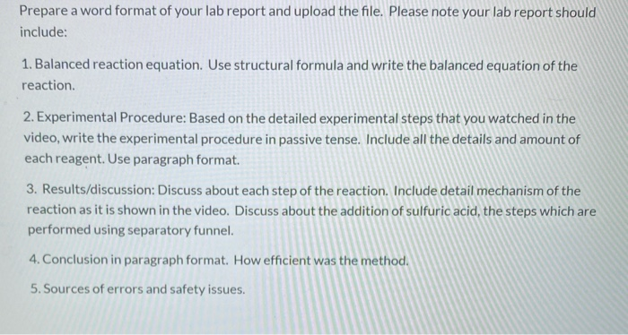Prepare a word format of your lab report and upload | Chegg.com