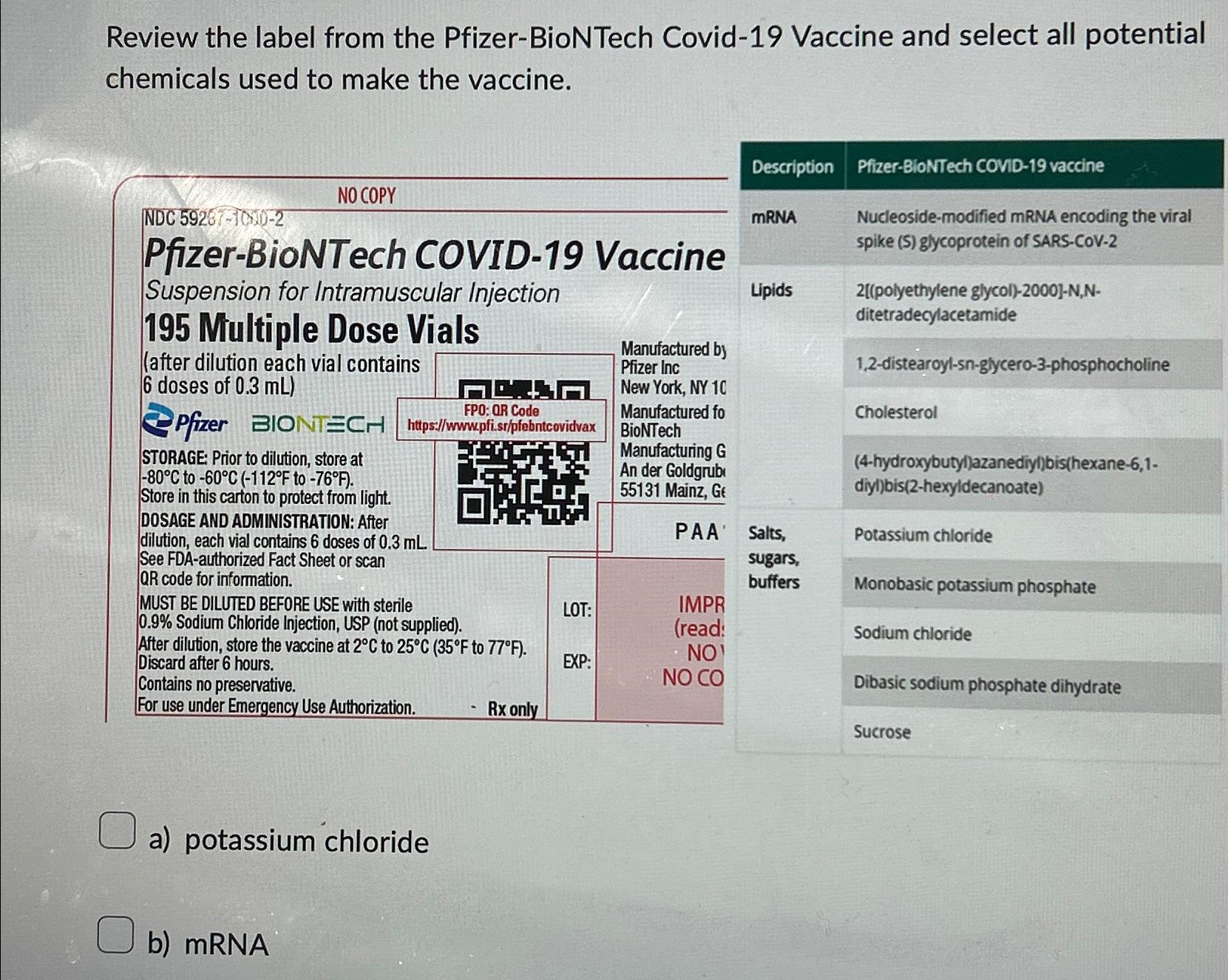 Solved Review the label from the Pfizer-BioNTech Covid-19 | Chegg.com