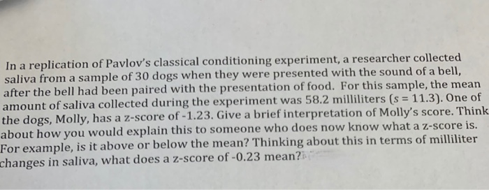 Solved In a replication of Pavlov's classical conditioning | Chegg.com