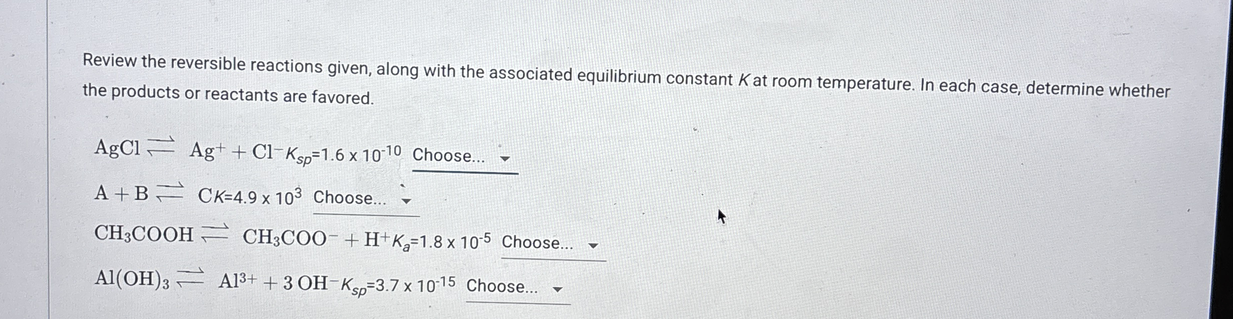 Solved Review the reversible reactions given, along with the | Chegg.com