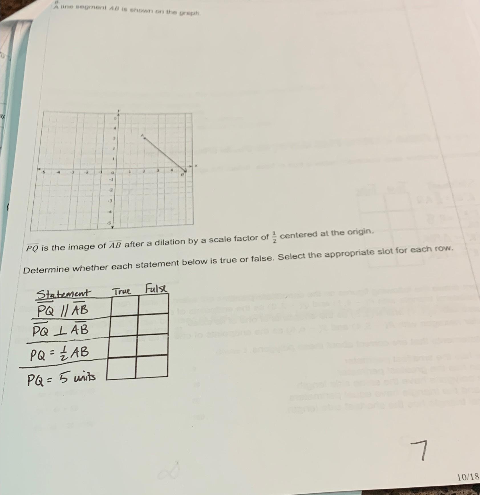 Solved line segment AB ﻿is shown on the graph.?bar (PQ) ﻿is | Chegg.com