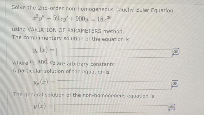 Solved Solve the 2nd-order non-homogeneous Cauchy-Euler | Chegg.com