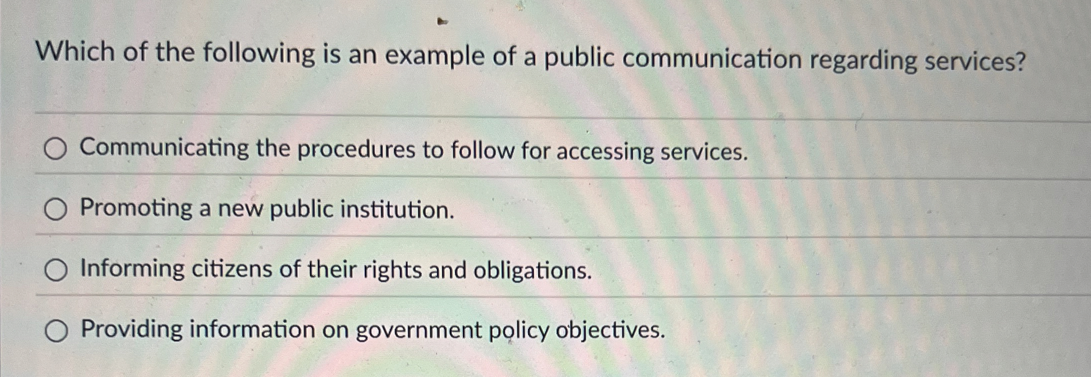 Solved Which of the following is an example of a public | Chegg.com