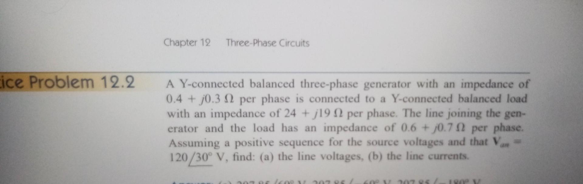 Solved A Y-connected balanced three-phase generator with an | Chegg.com